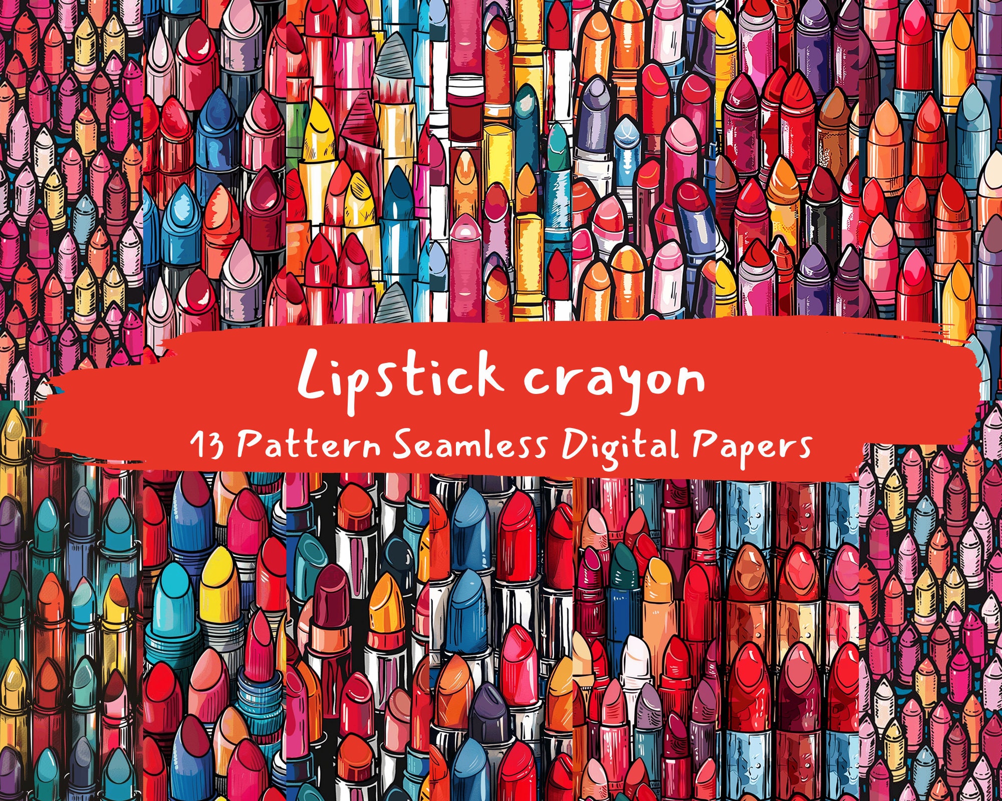 Lipstick Crayon Pattern Seamless Digital Papers - Printable Scrapbook ...