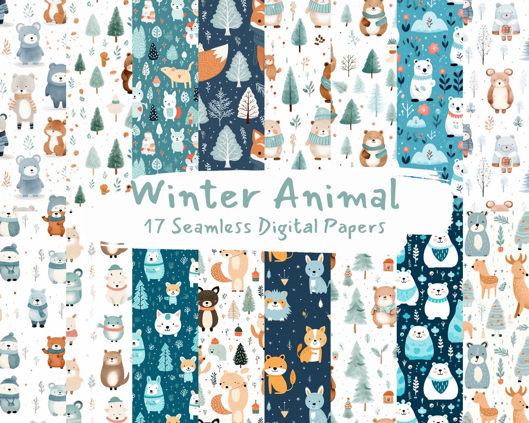 Winter Animal Pattern Seamless Digital Papers - Tile Patterns Printable ...