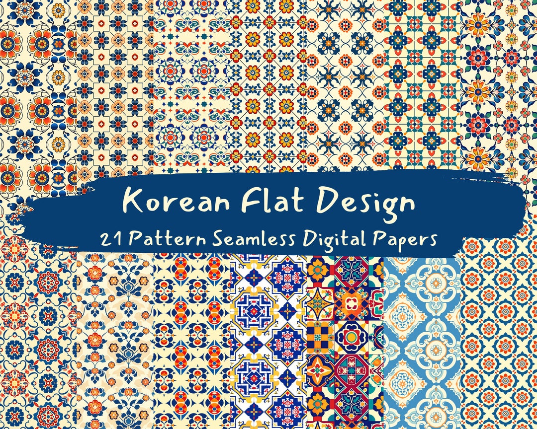 Korean Flat Design Pattern Seamless Digital Papers - Printable ...