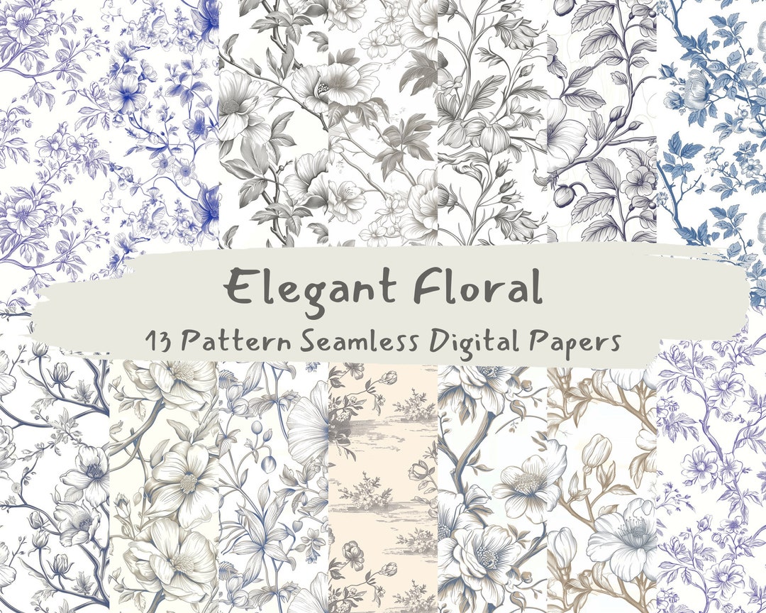 Elegant Floral 2 Pattern Seamless Digital Papers - Printable Scrapbook ...