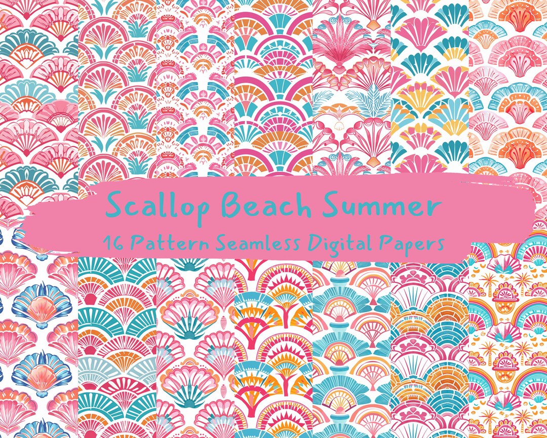 Scallop Beach Summer Pattern Seamless Digital Papers - Printable ...