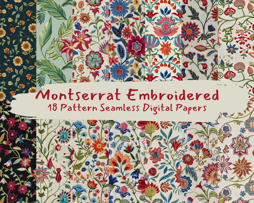 Montserrat Embroidered Pattern Seamless Digital Papers - Printable ...