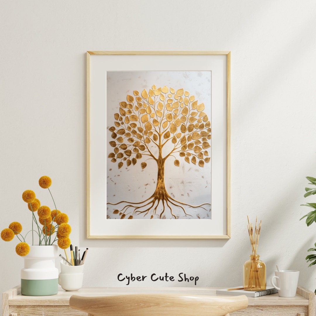 Golden Tree of Life - Printable Wall Art, Intricate Digital Download ...