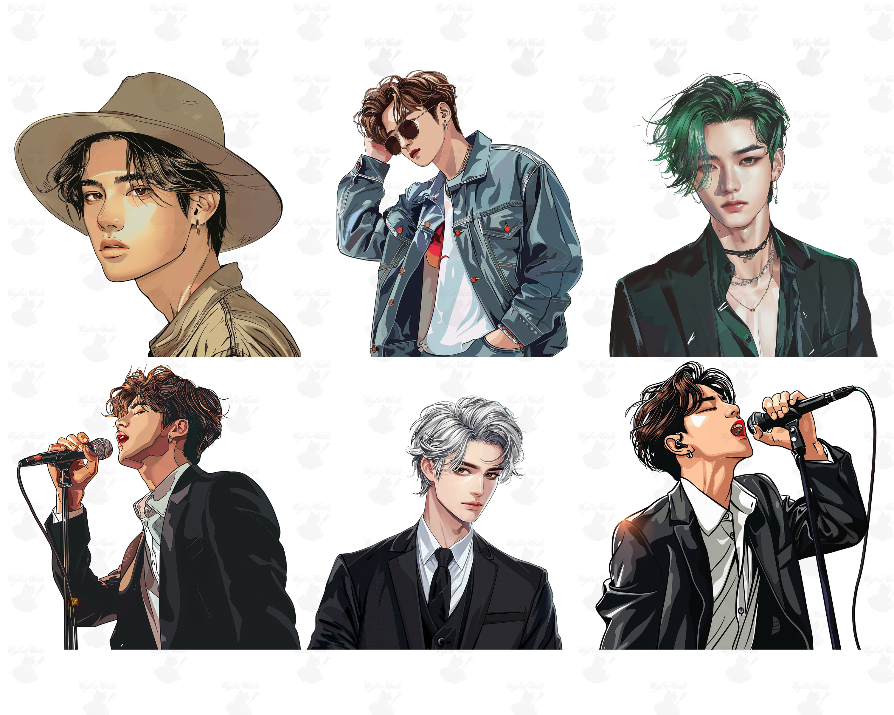 Kpop Boys Digital Printable Clipart Bundle in PNG Format Transparent ...