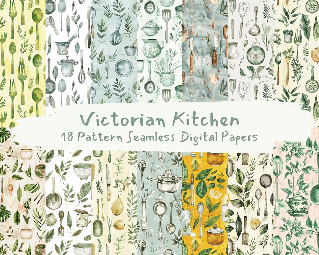 Victorian Kitchen Pattern Seamless Digital Papers - Printable Scrapbook ...