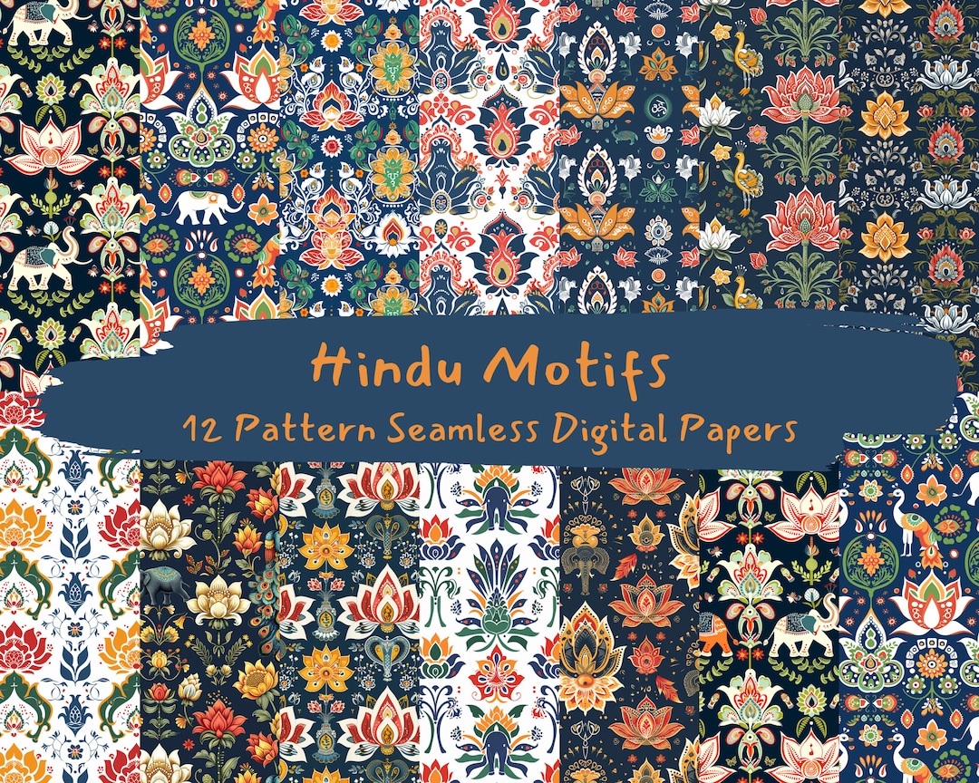 Hindu Motifs Pattern Seamless Digital Papers - Printable Scrapbook ...