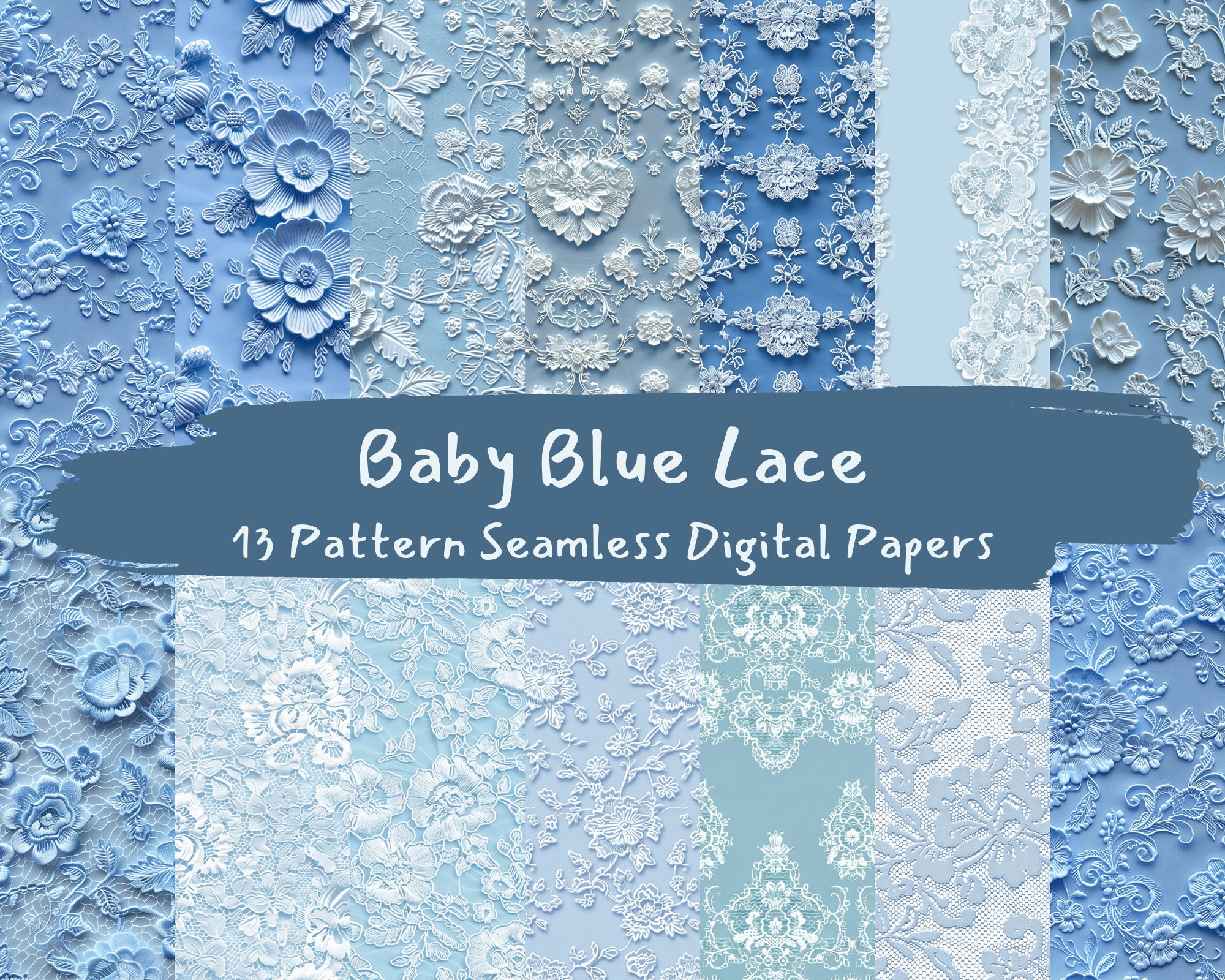 Baby Blue Lace Pattern Seamless Digital Papers Printable Scrapbook ...