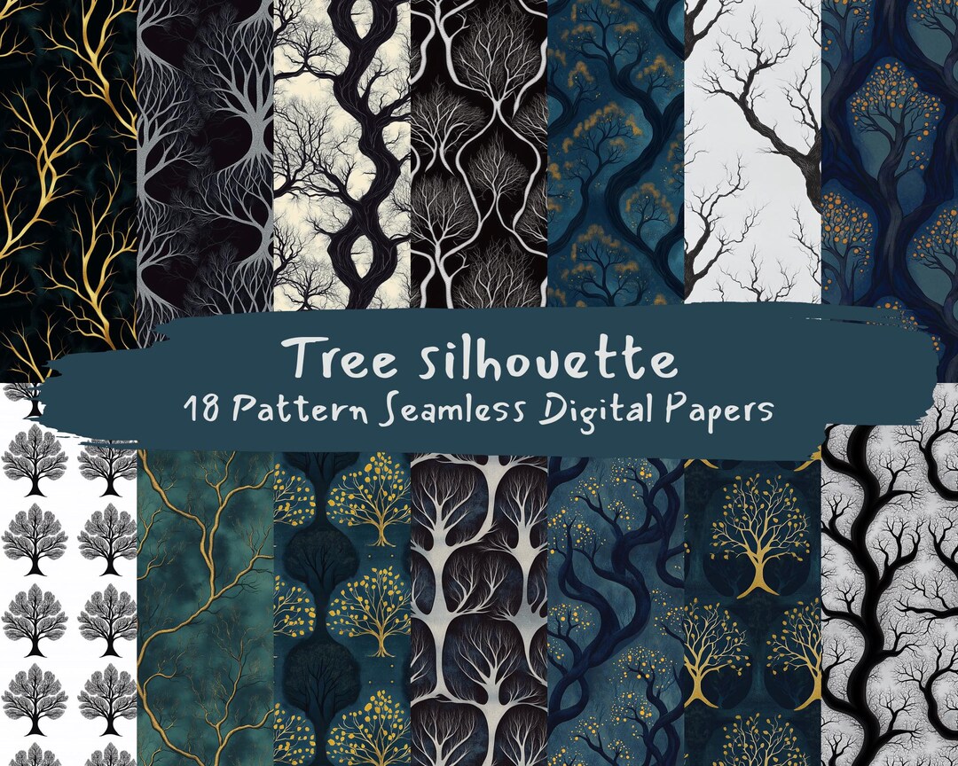 Tree Silhouette Pattern Seamless Digital Papers - Printable Scrapbook ...