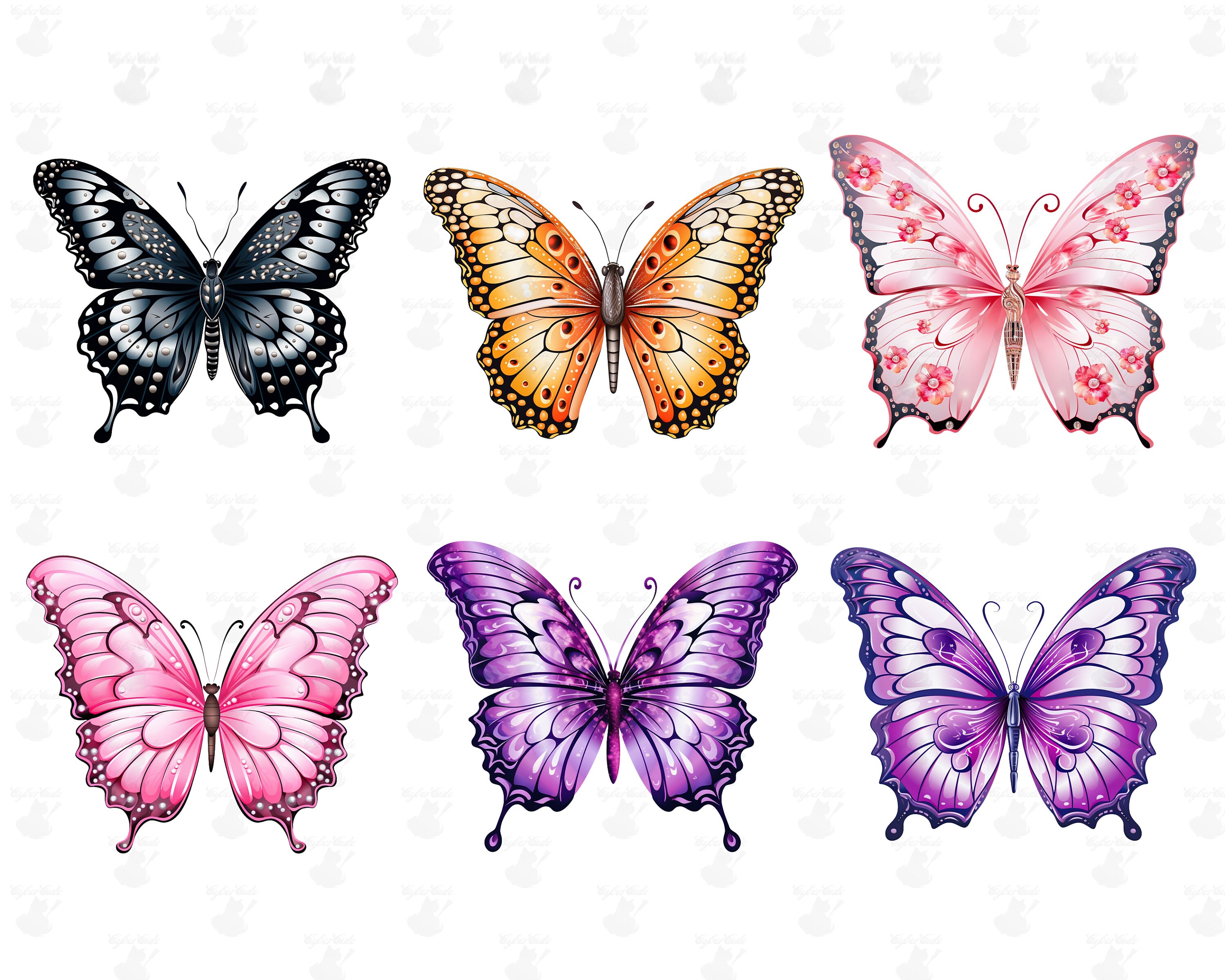 Bright Butterfly, Digital Printable Clip Art Graphics in PNG Format ...