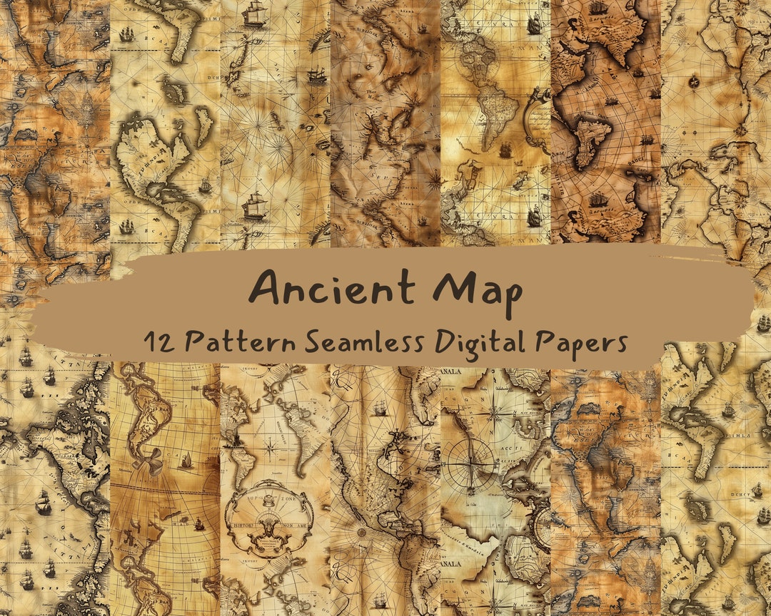 Ancient Map Pattern Seamless Digital Papers - Printable Scrapbook Paper ...
