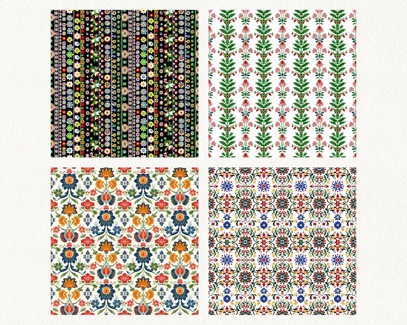 Traditional Hungarian Motifs Pattern Seamless Digital Papers ...