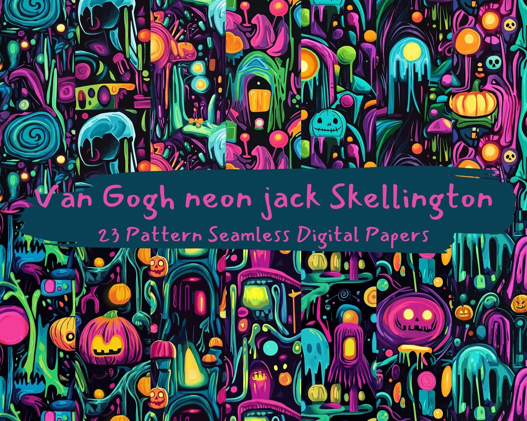 Van Gogh Neon Jack Skellington Pattern Seamless Digital Papers ...