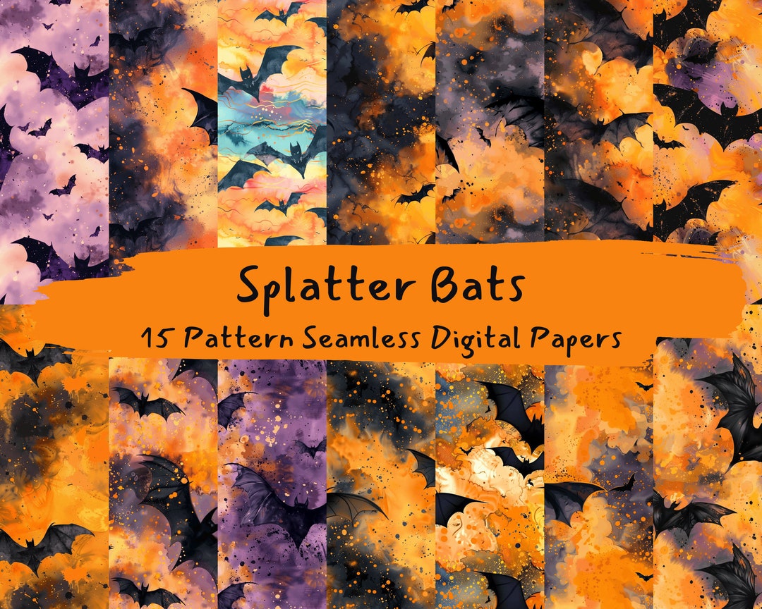 Splatter Bats Pattern Seamless Digital Papers - Printable Scrapbook ...