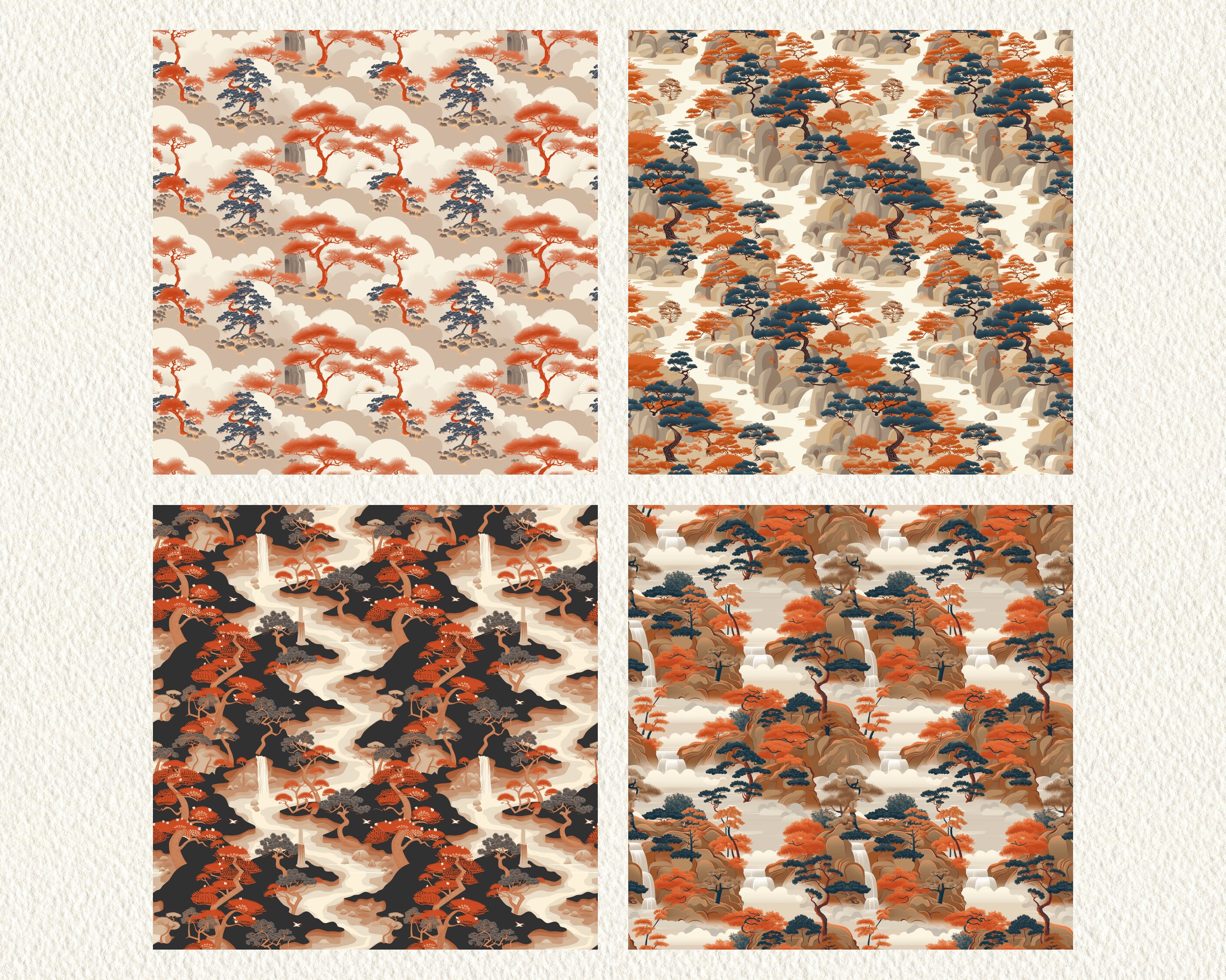 Japanese Garden Pattern Seamless Digital Papers - Printable Scrapbook ...