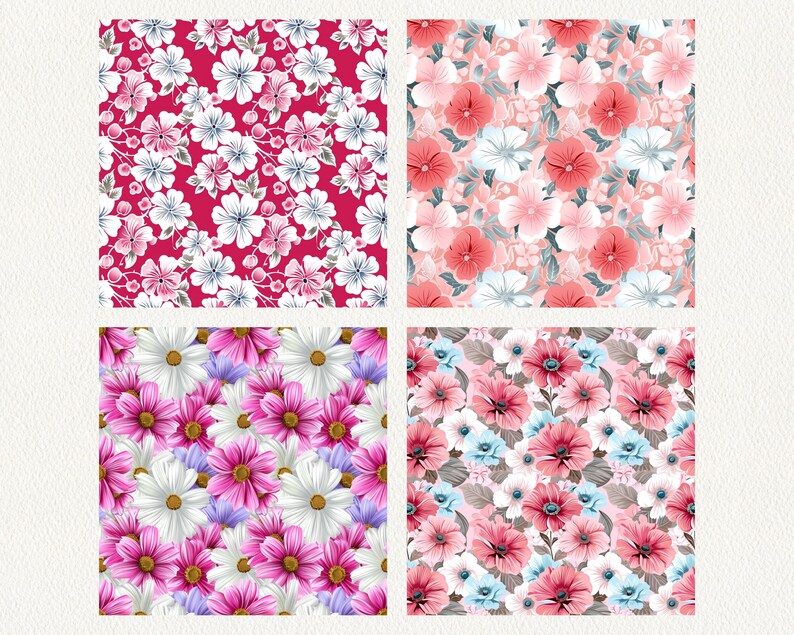 Pink White Flowers Pattern Seamless Digital Papers - Printable ...