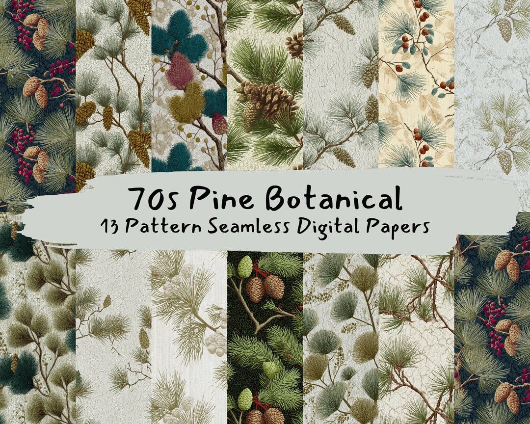 70s Pine Botanical Pattern Seamless Digital Papers - Printable ...