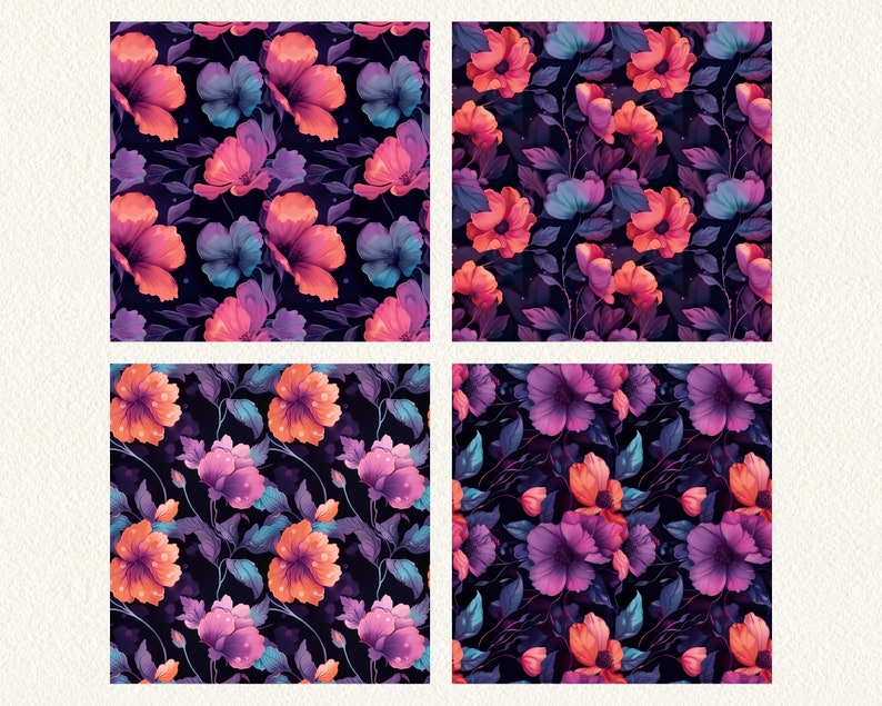 Pink Purple Coral Floral Pattern Seamless Digital Papers - Printable ...