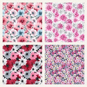 Pink White Flowers Pattern Seamless Digital Papers - Printable ...
