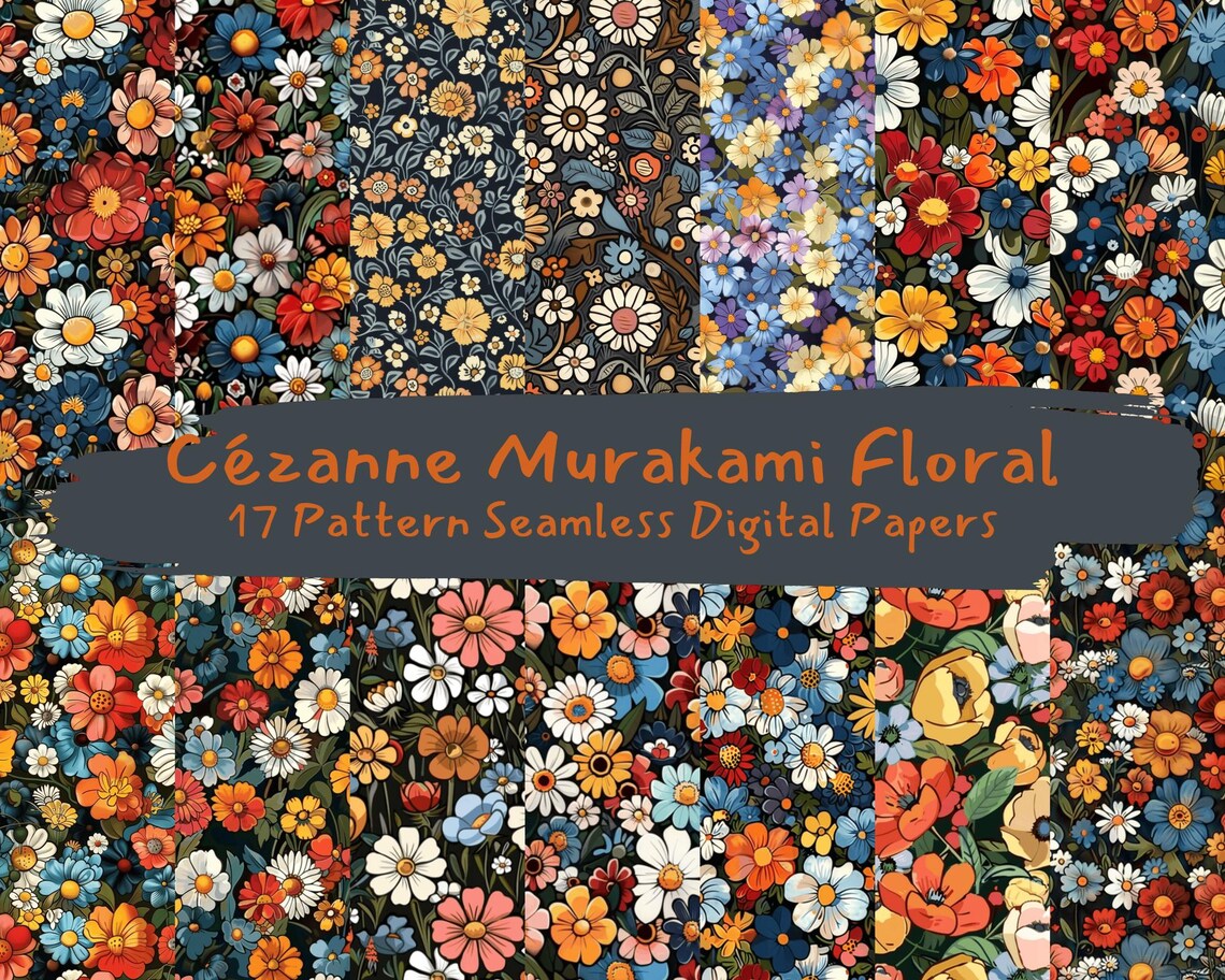 Ce_zanne Murakami Floral Pattern Seamless Digital Papers - Printable ...
