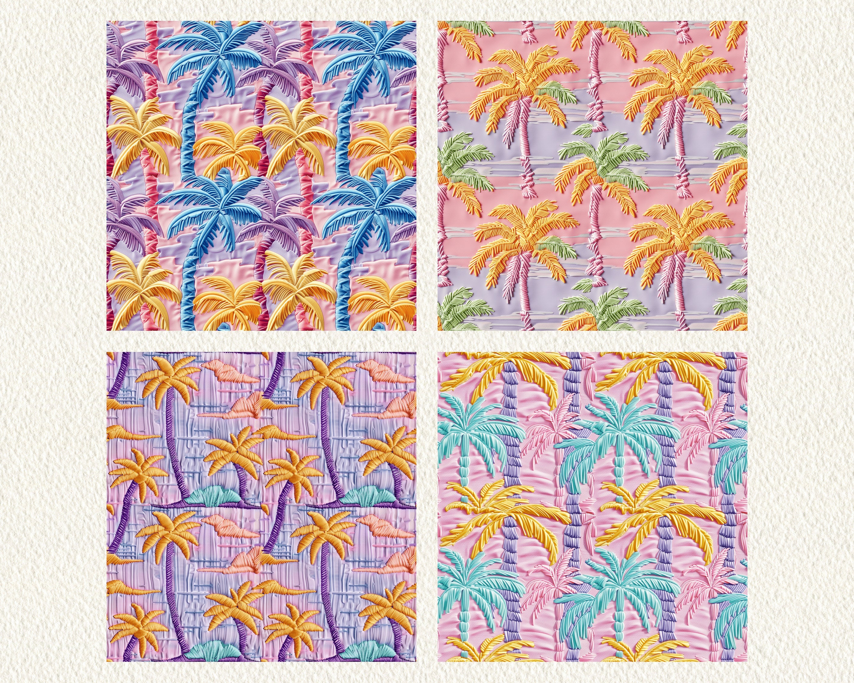 Pastel Palm Tree Embroidery Pattern Seamless Digital Papers - Printable ...