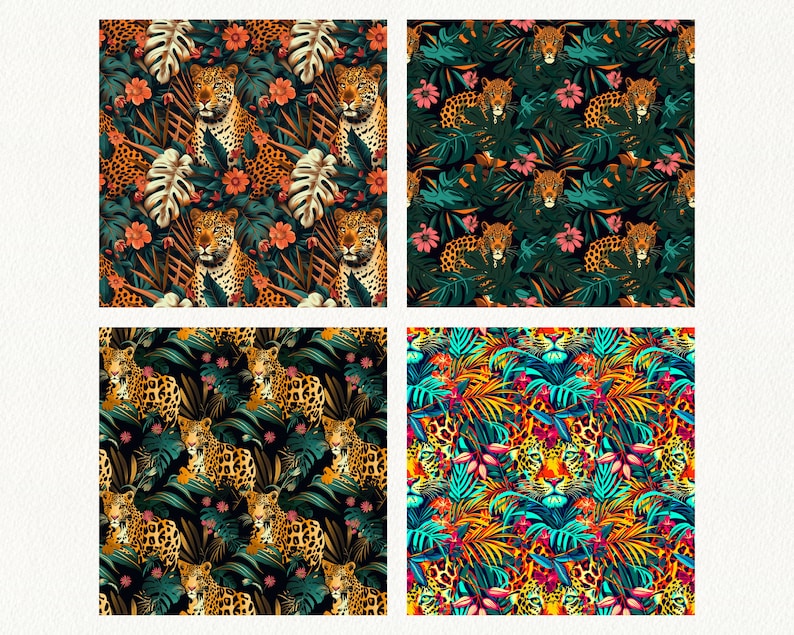 Bohemian Jungle Pattern Seamless Digital Papers Printable Scrapbook ...