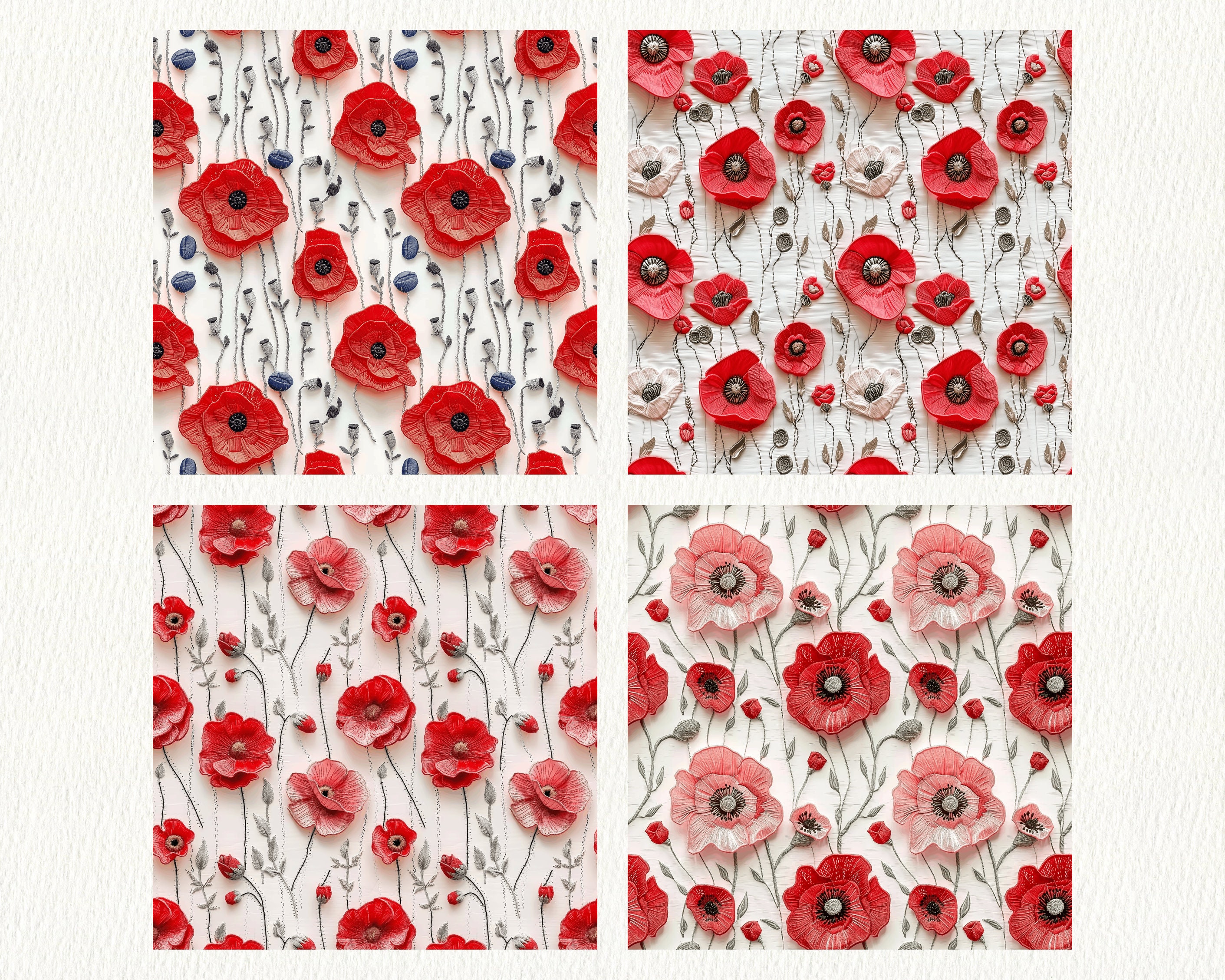 Silver Poppy Flowers Pattern Seamless Digital Papers Printable ...
