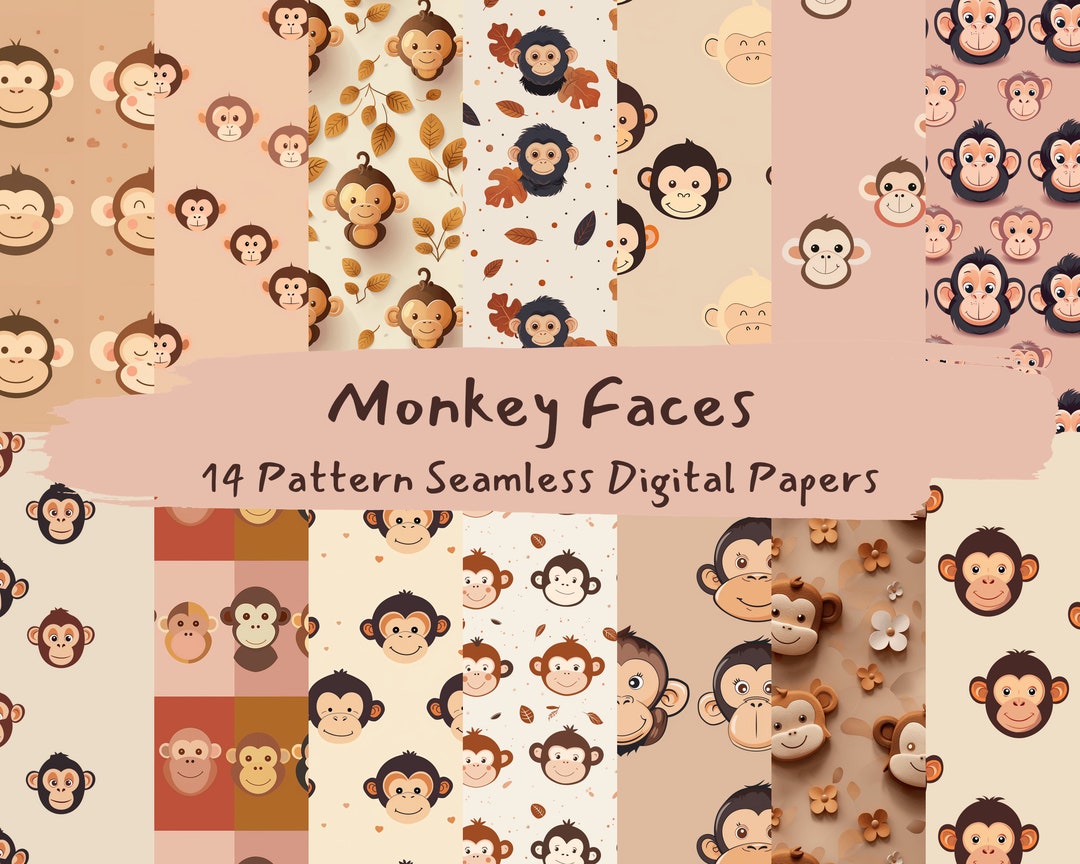 Monkey Faces Pattern Seamless Digital Papers - Printable Scrapbook ...