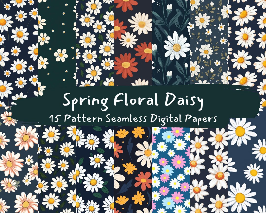 Spring Floral Daisy Pattern Seamless Digital Papers - Printable ...