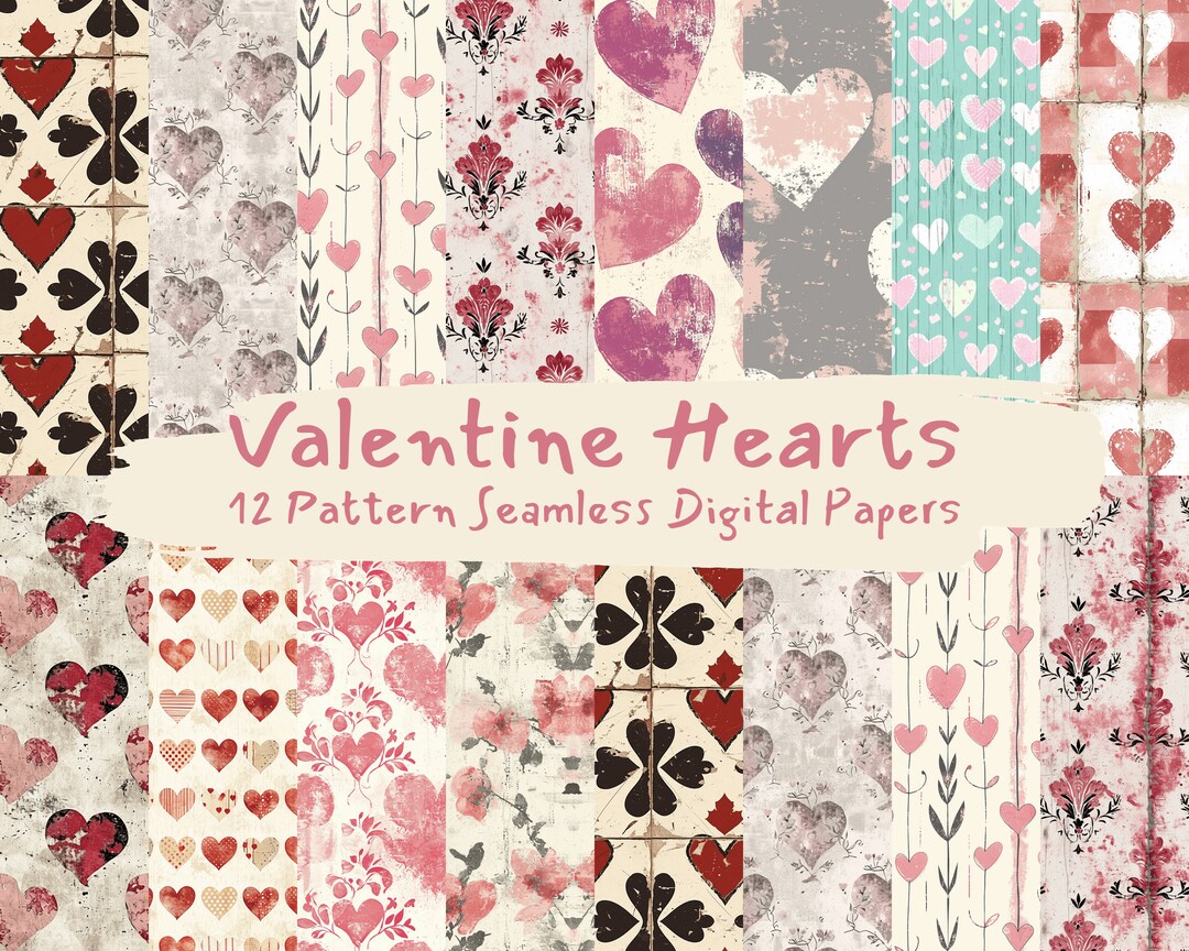 Valentine Hearts Pattern Seamless Digital Papers - Tile Patterns ...