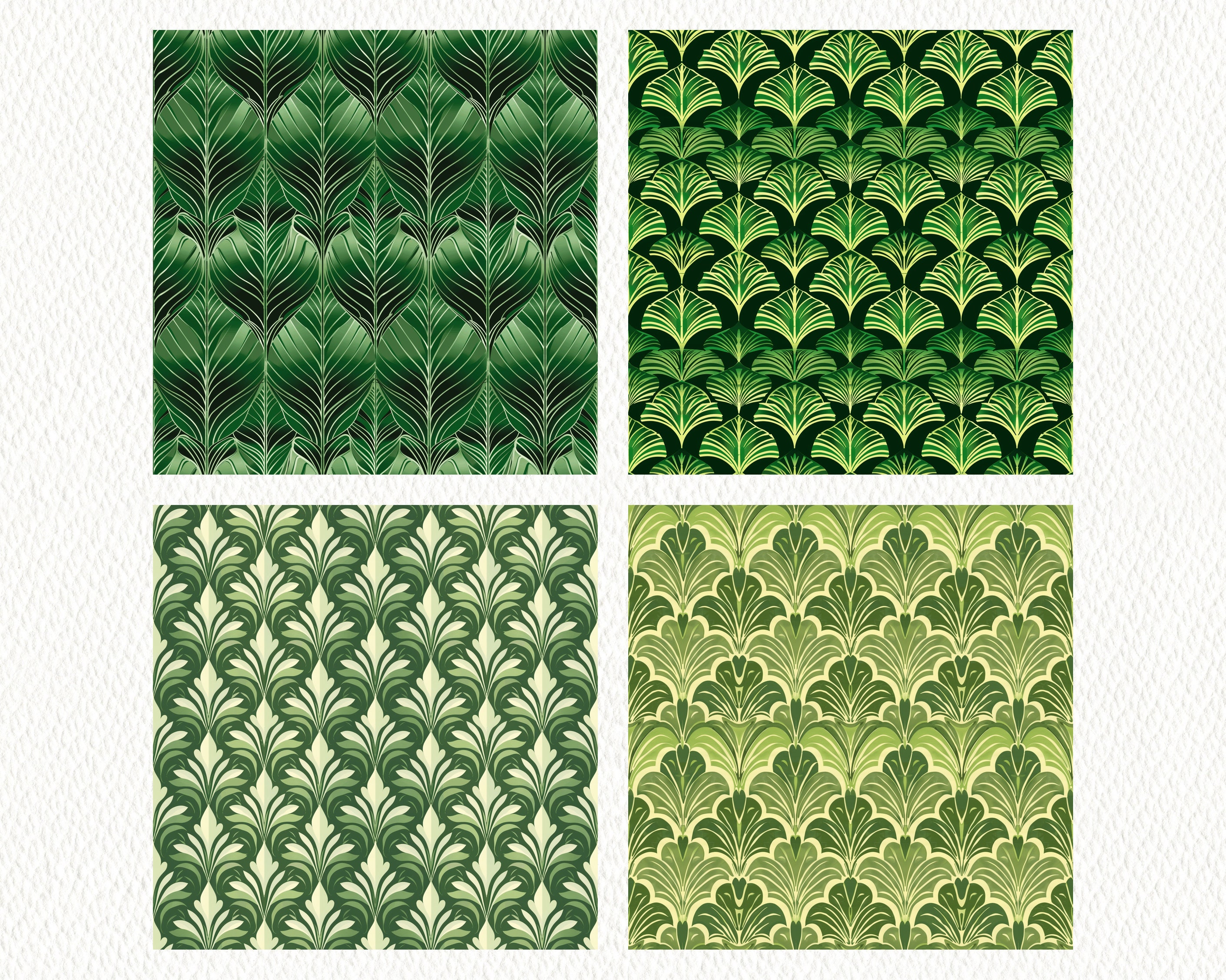 Art Deco Leaf Pattern Seamless Digital Papers - Printable Scrapbook ...
