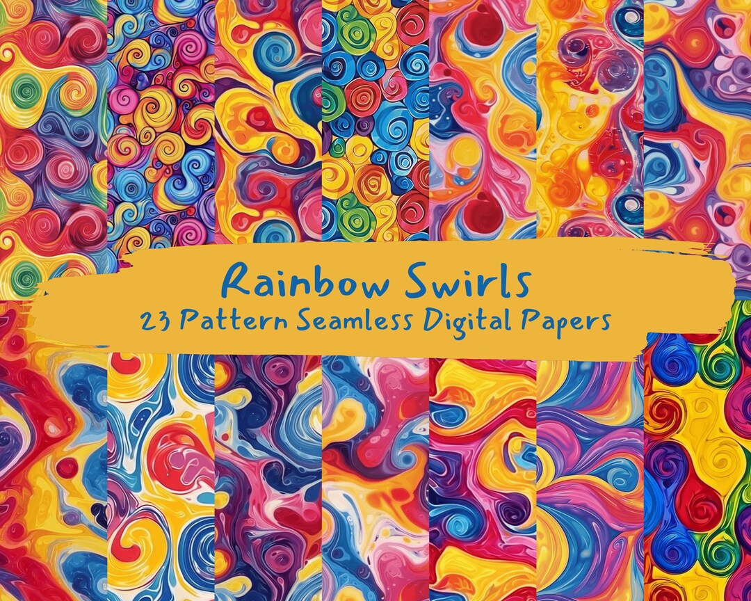 Rainbow Swirls Pattern Seamless Digital Papers - Printable Scrapbook ...