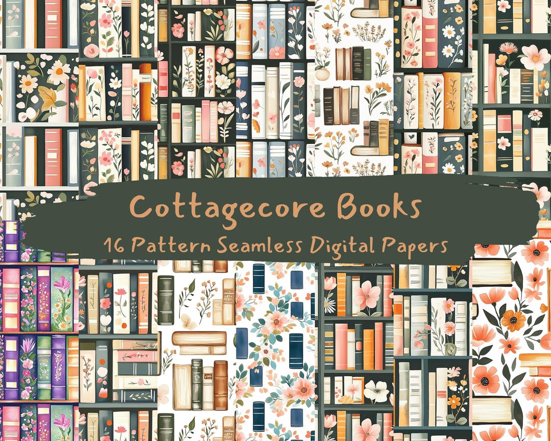 Cottagecore Books Pattern Seamless Digital Papers - Printable Scrapbook ...