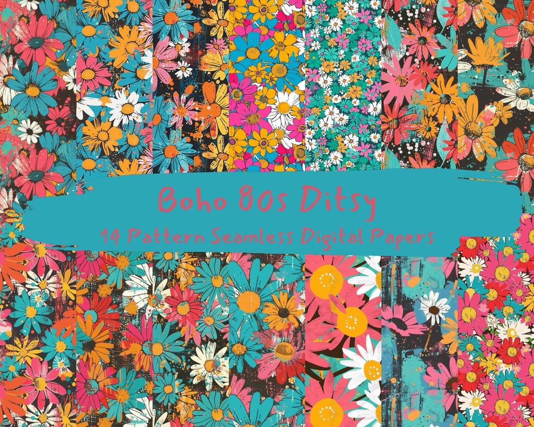 Boho 80s Ditsy Pattern Seamless Digital Papers - Printable Scrapbook ...