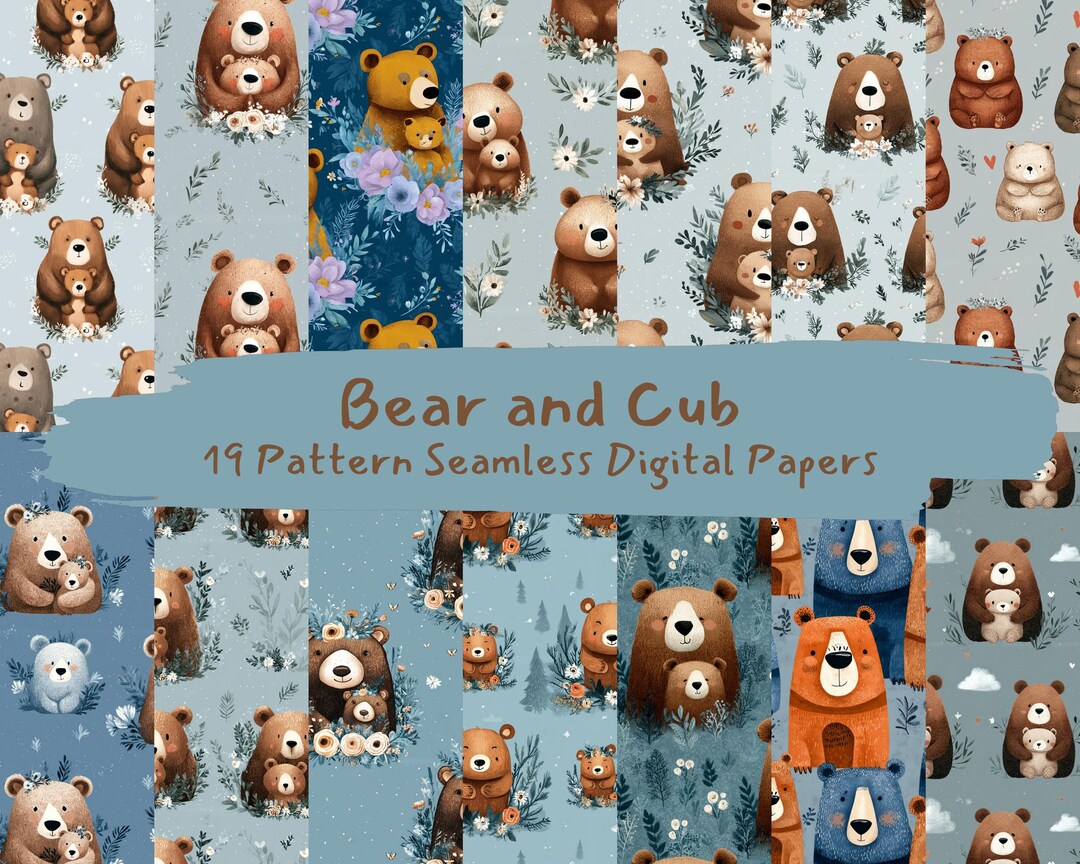 Bear and Cub Pattern Seamless Digital Papers - Printable Scrapbook ...