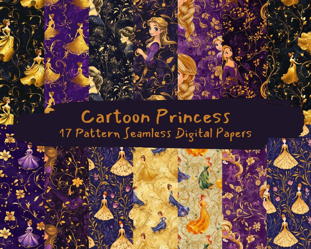 Cartoon Princess Pattern Seamless Digital Papers - Printable Scrapbook ...