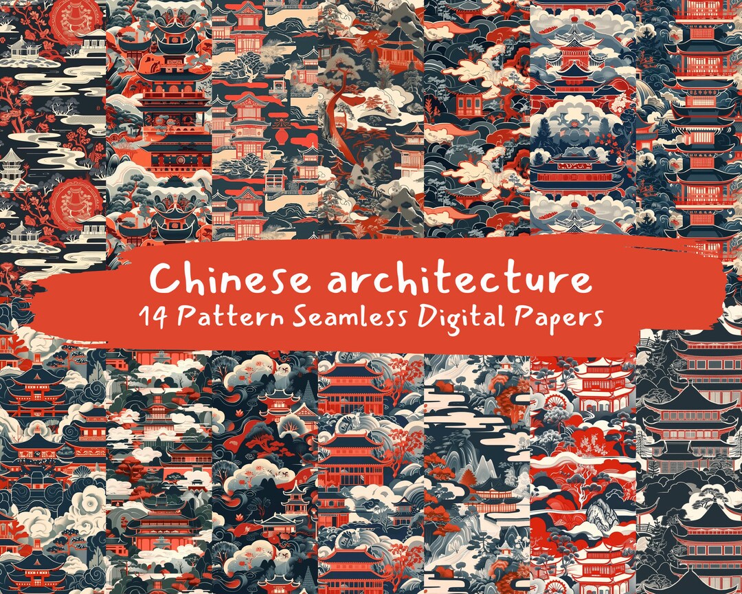 Chinese Architecture Pattern Seamless Digital Papers - Printable ...