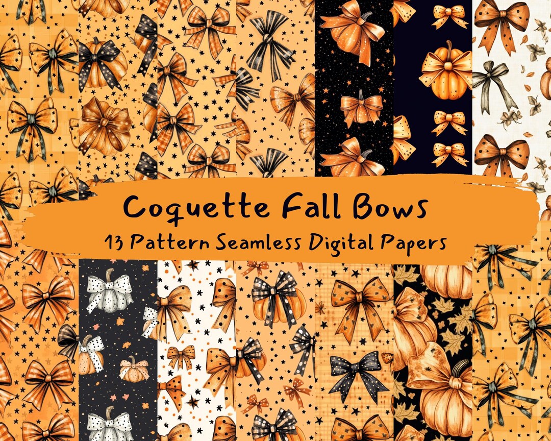 Coquette Fall Bows Pattern Seamless Digital Papers - Printable ...