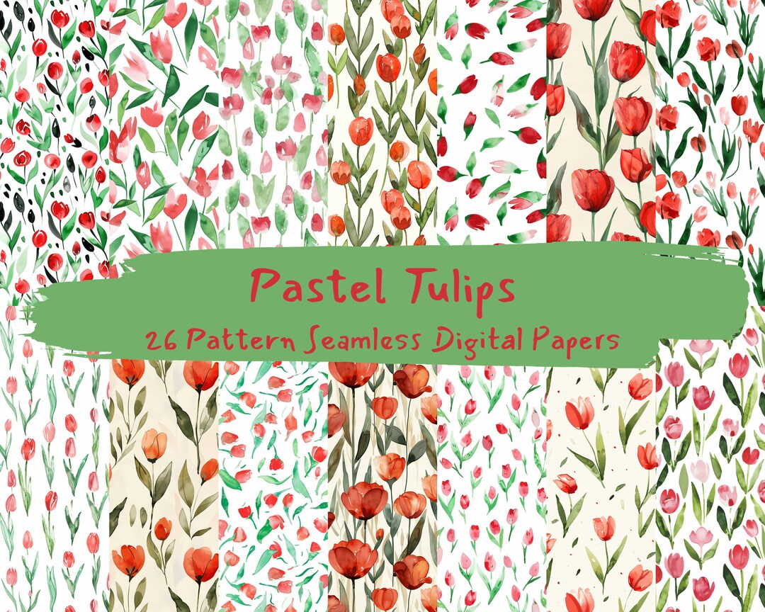Pastel Tulips Pattern Seamless Digital Papers - Printable Scrapbook ...