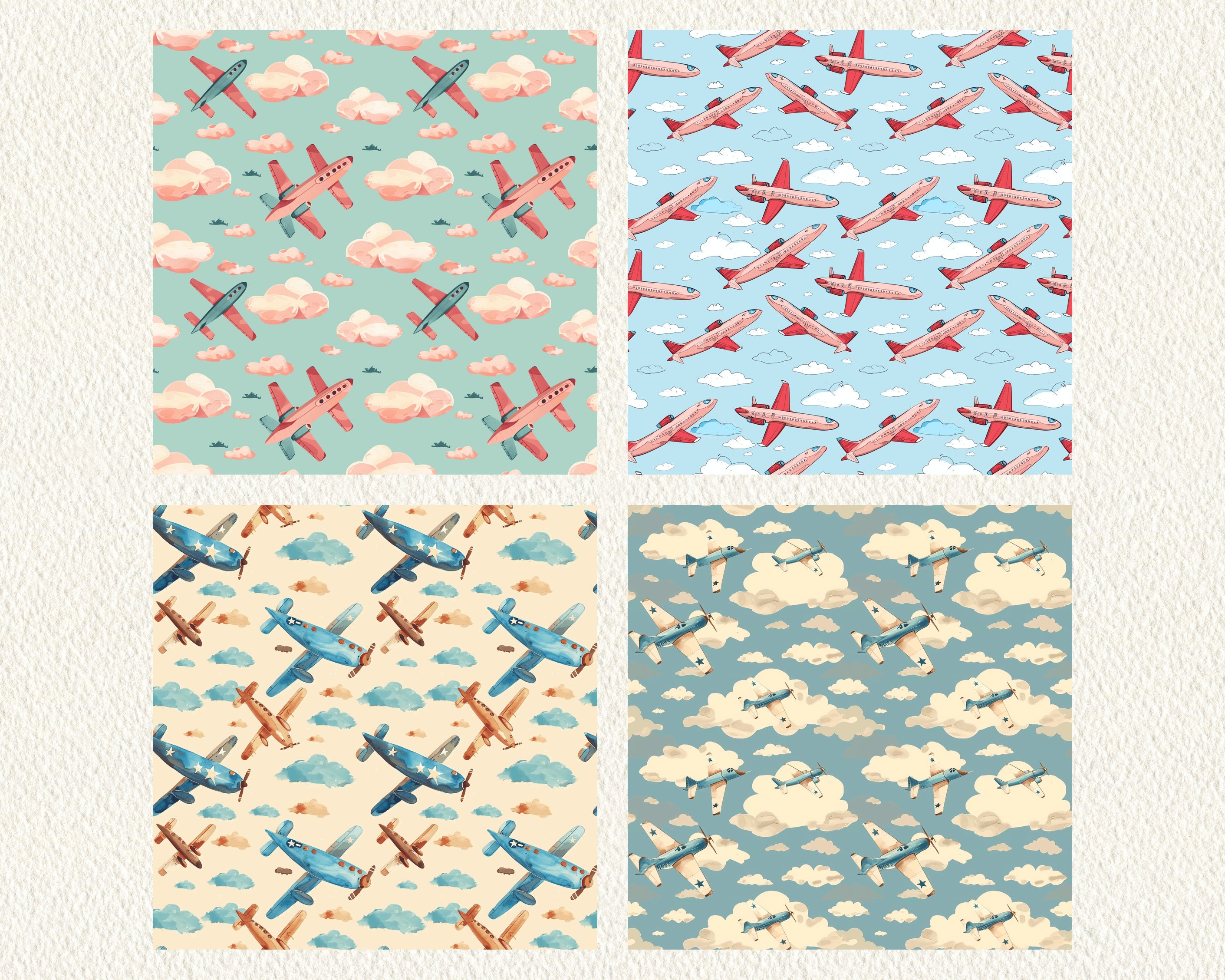 Airplane Sky Pattern Seamless Digital Papers Printable Scrapbook Paper ...