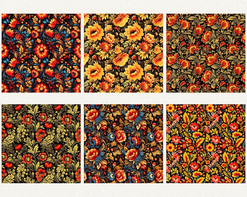 Russian Khokhloma Pattern Seamless Digital Papers Tile Patterns ...