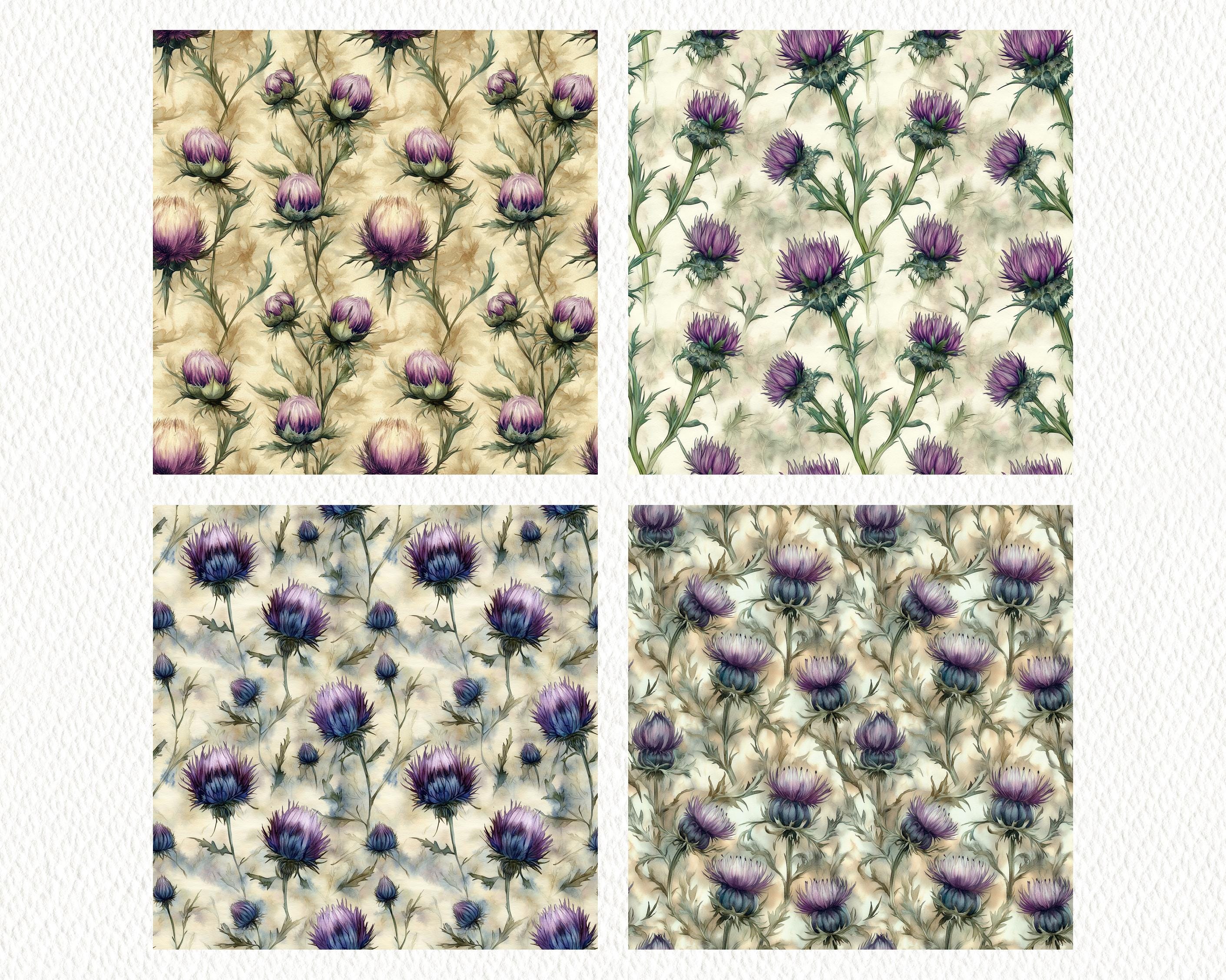 Watercolor Thistle Flowers Pattern Seamless Digital Papers - Printable ...