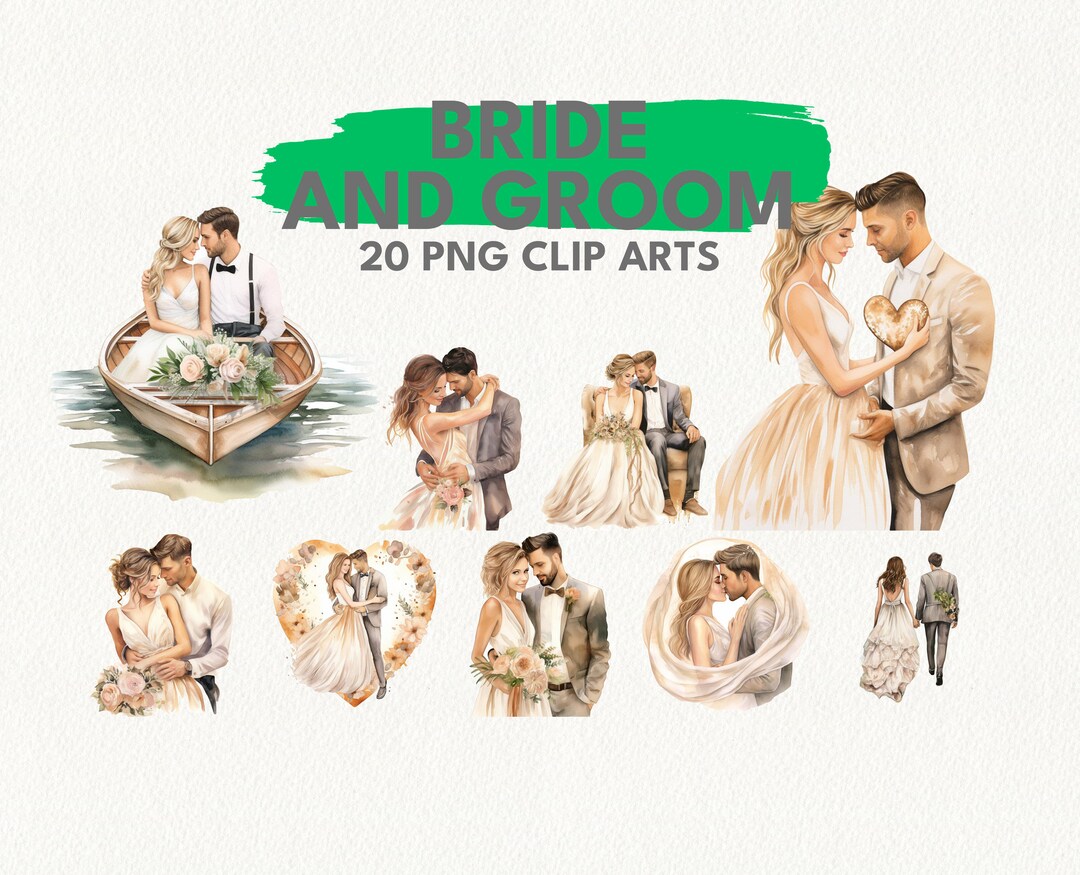 Bride and Groom Couple Digital Printable Clipart Bundle in PNG Format ...
