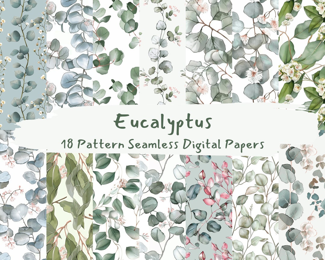Eucalyptus Pattern Seamless Digital Papers - Printable Scrapbook Paper ...