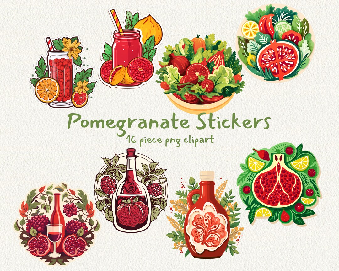 Pomegranate Stickers, Digital Clip Art Graphics in PNG Format ...
