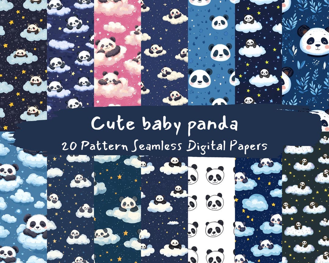 Cute Baby Panda Pattern Seamless Digital Papers - Printable Scrapbook ...