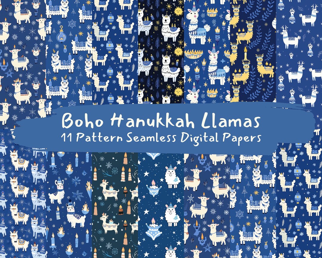 Boho Hanukkah Llamas Pattern Seamless Digital Papers - Printable ...