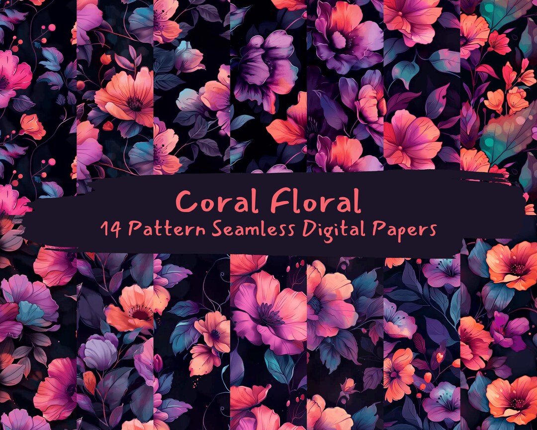 Coral Floral Pattern Seamless Digital Papers - Printable Scrapbook ...
