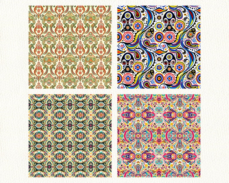 Retro Paisley Pattern Seamless Digital Papers - Printable Scrapbook ...