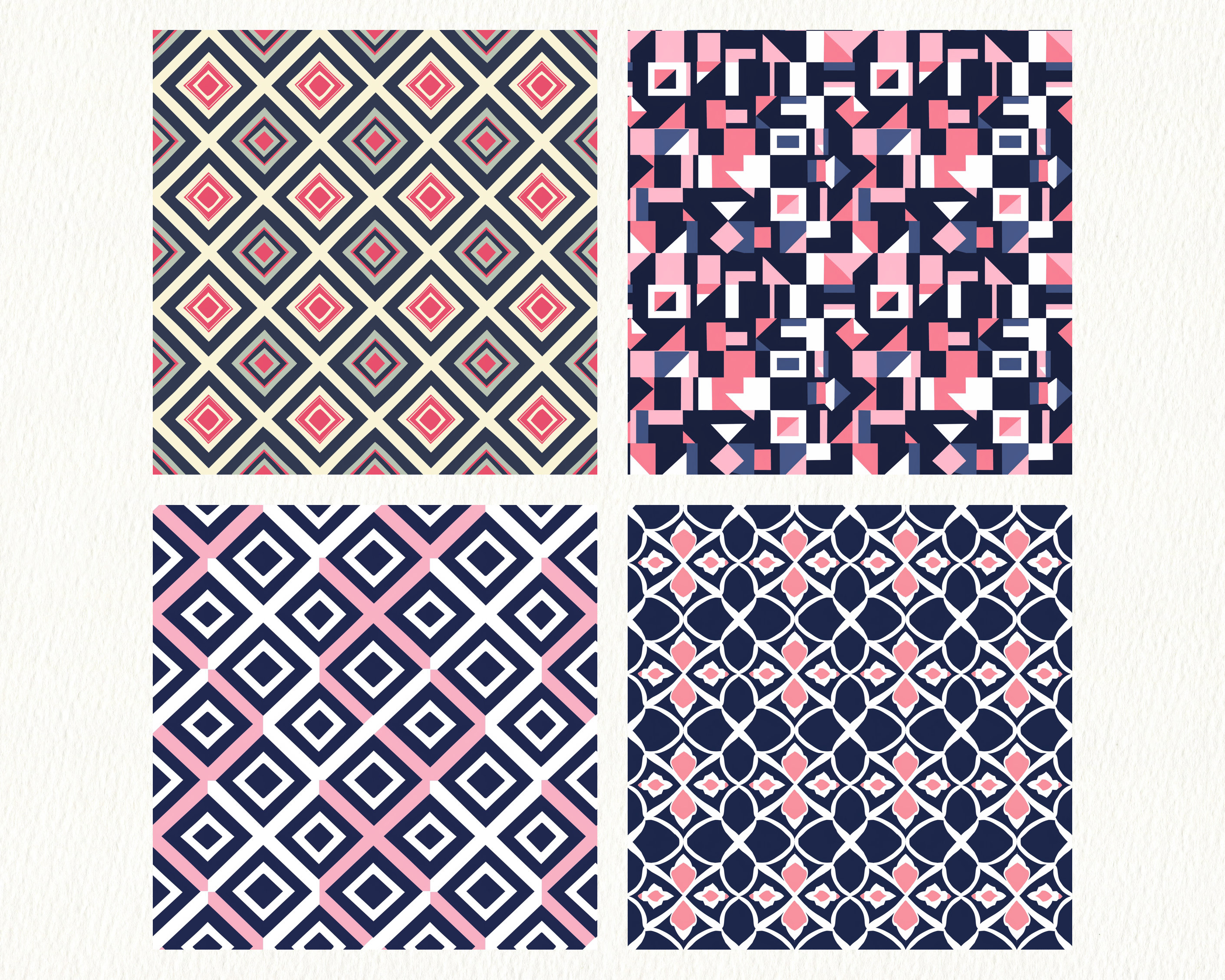 Navy and Pink Pattern Seamless Digital Papers Printable Scrapbook Paper ...