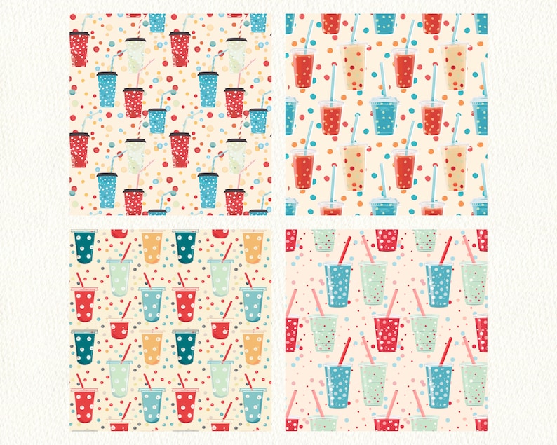 Boba Tea Smoothie Pattern Seamless Digital Papers Printable Scrapbook ...